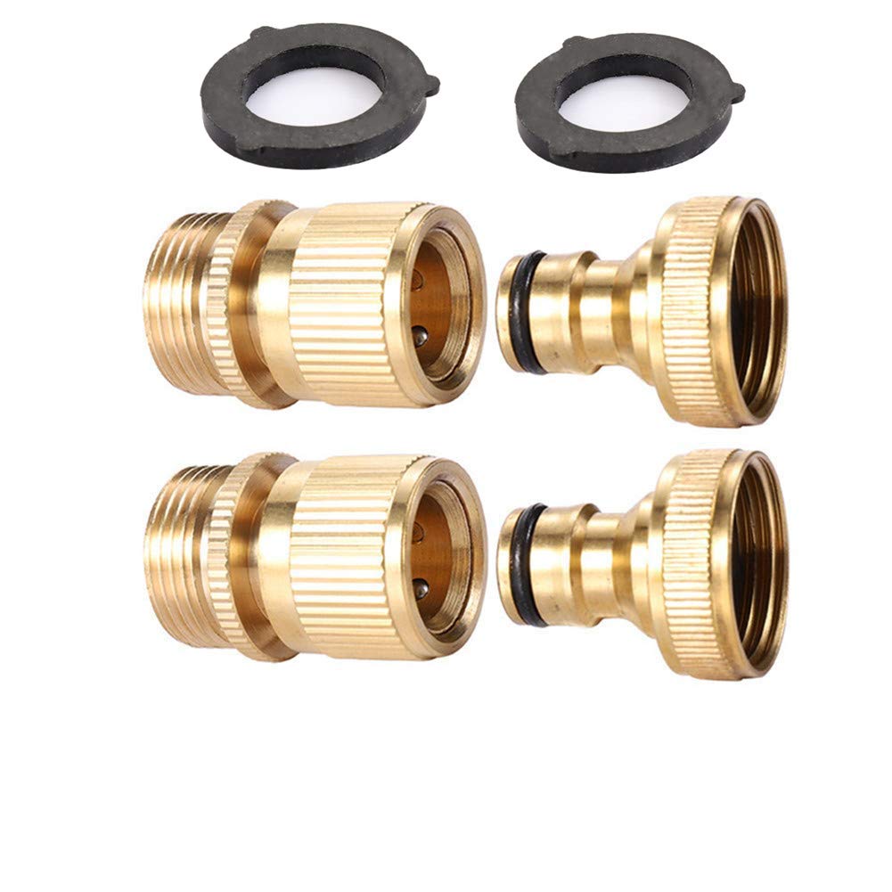 2Sets Garden Hose Quick Connector 3/4 inch GHT Brass Easy Connect Fitting - Quick Disconnect Hose Fittings Male and Female
