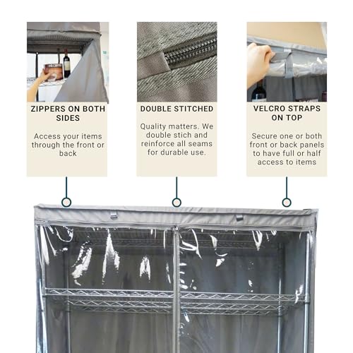 Formosa Covers Premium Clear Front Wire Shelf Cover Grey - Heavy-Duty Storage Solution for Wire Shelving Rack (24”Wx18”Dx72”H) - Waterproof PVC, Water/Dust Resistant Fabric, Multi Zipper