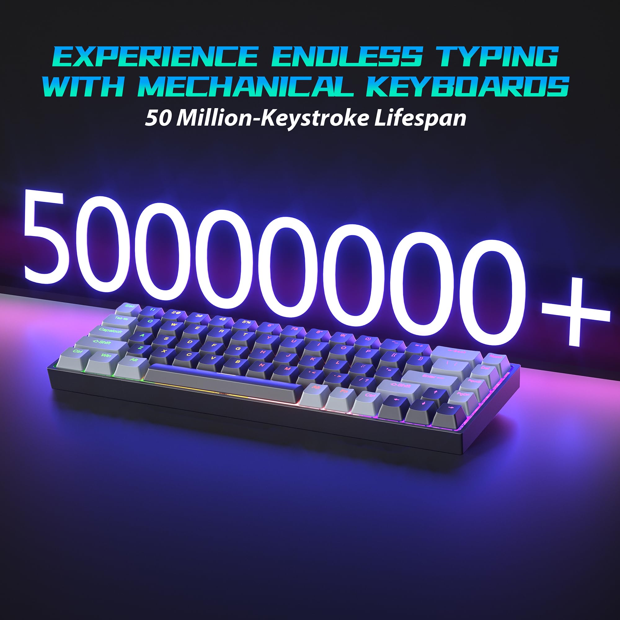 60% Percent Mechanical Gaming Keyboard, RGB Backlit 68 Keys Ultra-Compact Wired Keyboard with Detachable Type-C Cable, Full Anti-Ghost, Blue Switch Portable Mini Keyboard for Windows PC Mac Xbox Gamer