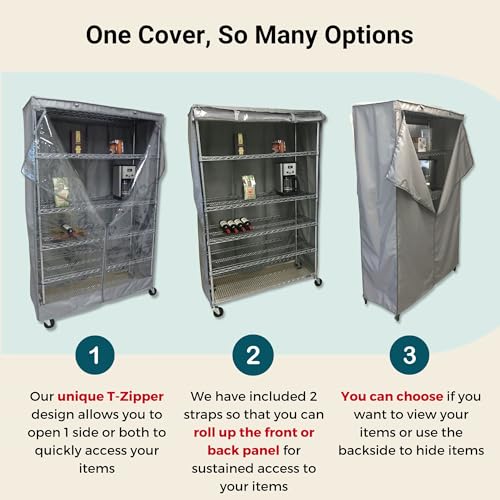 Formosa Covers Premium Clear Front Wire Shelf Cover Grey - Heavy-Duty Storage Solution for Wire Shelving Rack (24”Wx18”Dx72”H) - Waterproof PVC, Water/Dust Resistant Fabric, Multi Zipper
