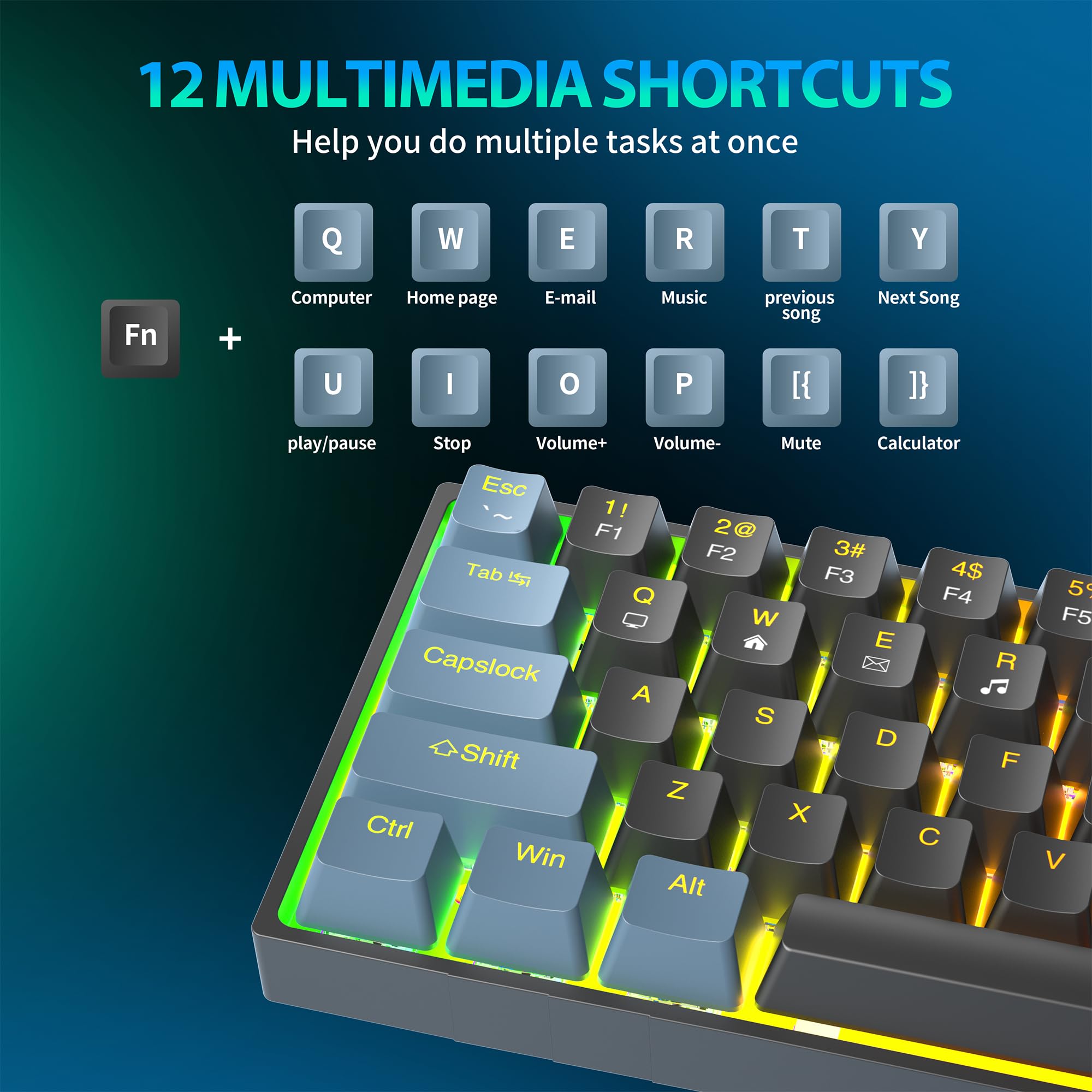 60% Percent Mechanical Gaming Keyboard, RGB Backlit 68 Keys Ultra-Compact Wired Keyboard with Detachable Type-C Cable, Full Anti-Ghost, Blue Switch Portable Mini Keyboard for Windows PC Mac Xbox Gamer