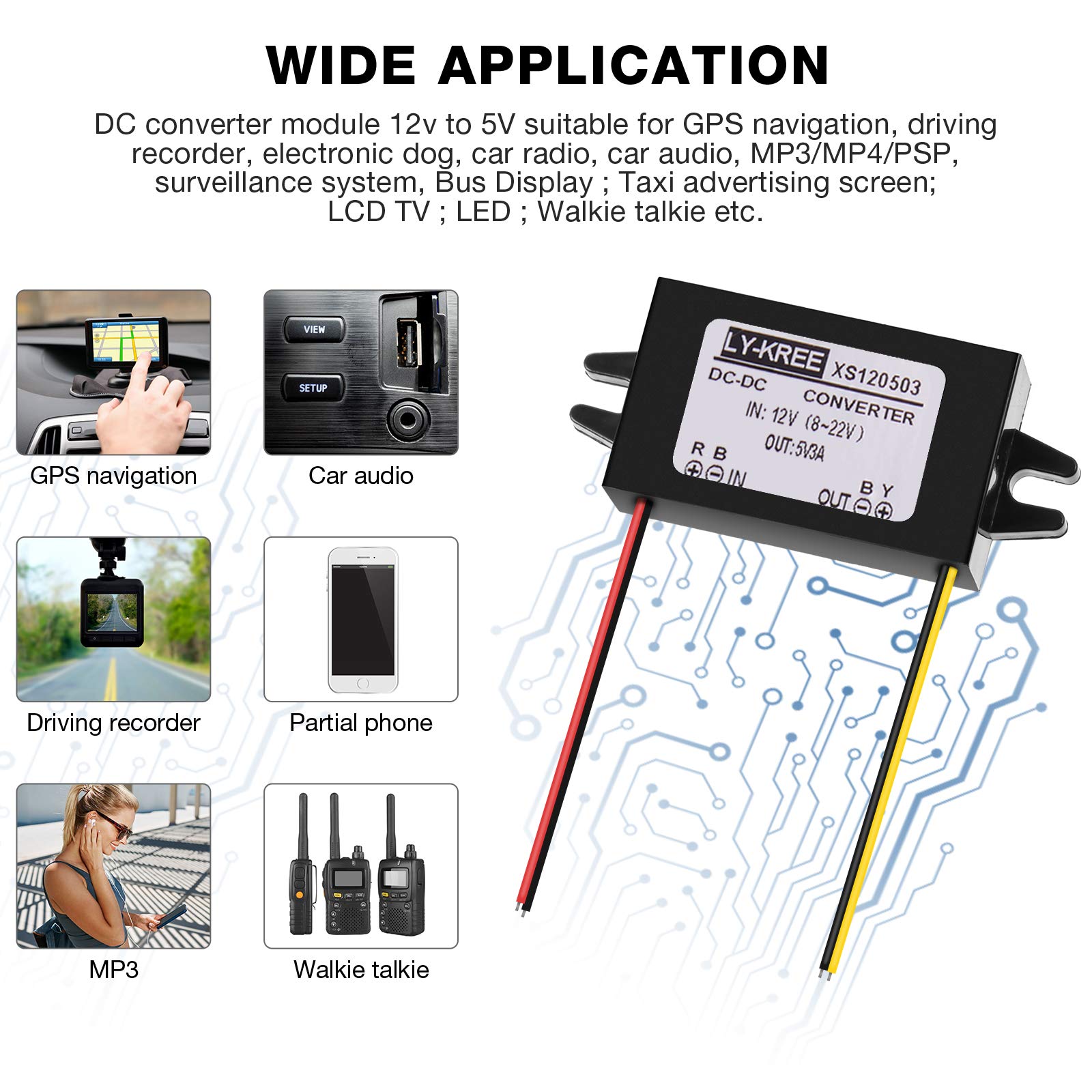 Weewooday Direct Current Converter 12v to 5v 3a 15w Buck Converter Module, Reduced Voltage Regulator Car Power Output Power Adapter, Wire Interface(3 Pieces)