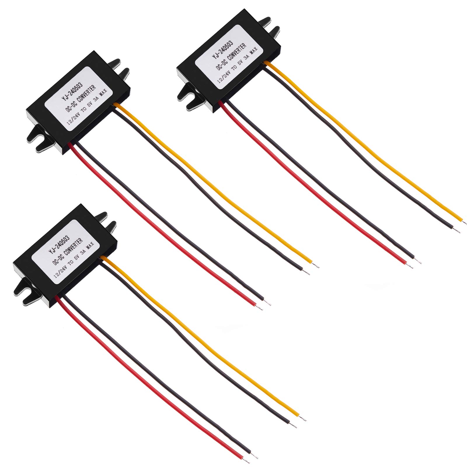 Weewooday Direct Current Converter 12v to 5v 3a 15w Buck Converter Module, Reduced Voltage Regulator Car Power Output Power Adapter, Wire Interface(3 Pieces)