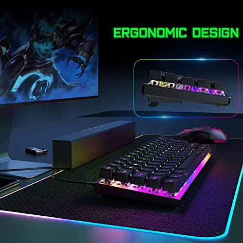 Compact 60% Mechanical Gaming Keyboard with Ergonomic Anti-ghosting Mini 61 Key Layout Rainbow RGB Backlight Waterproof Metal Plate Type-C USB Wired for PC Mac Gamer Office Typist (Black/Blue Switch)