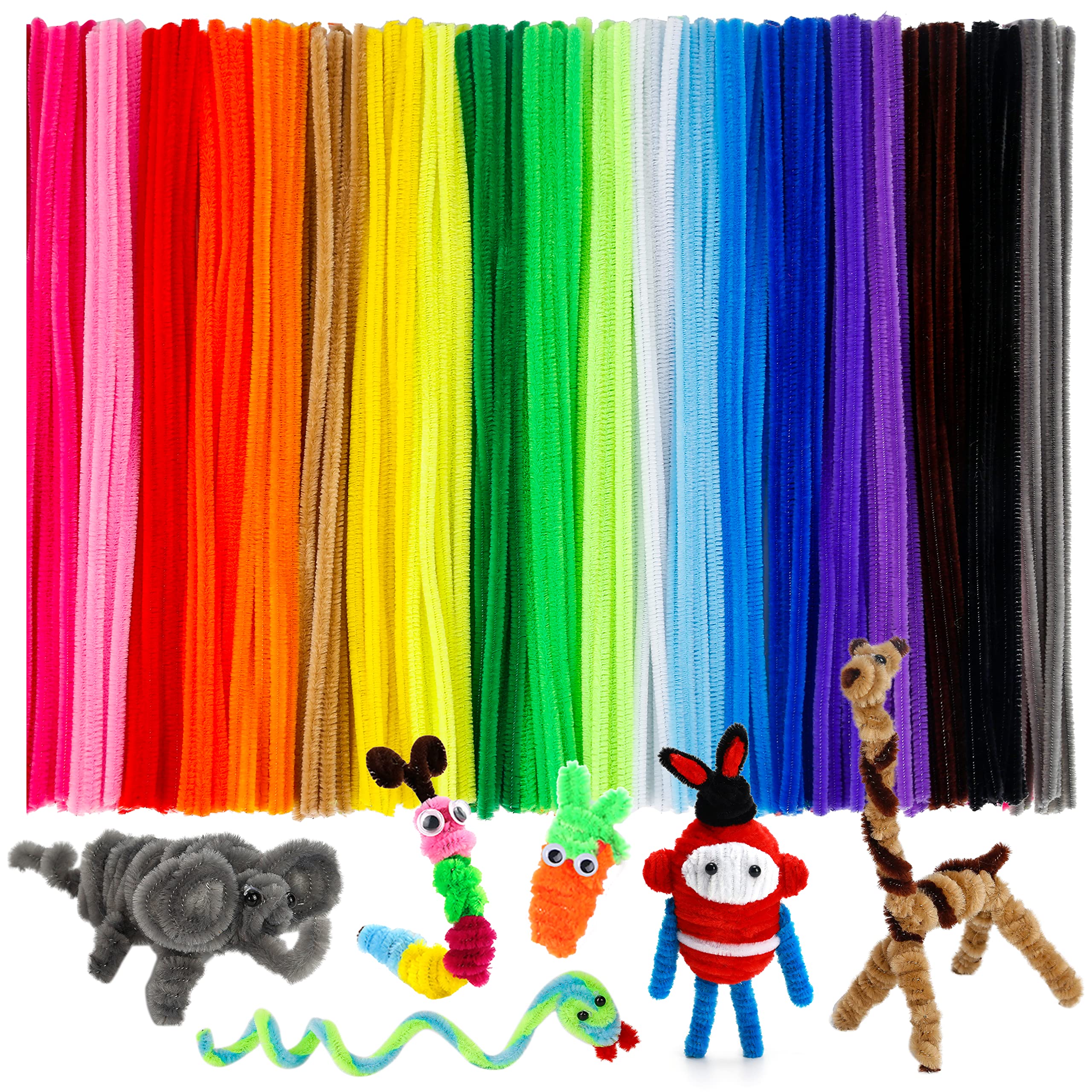 Caydo 200 PCS Pipe Cleaners Craft Supplies Multi-Color Chenille Stems with 100 pcs Wiggle Eyes for Art and Craft Projects Creative DIY Valentine's Day Decorations (12inch x 6mm)