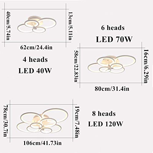 LED Dimmable Ceiling Light Modern Ring Circle Flush Mount Ceiling Lamp Acrylic Lampshade Chandelier Bedroom Kitchen Living Room Interior Decorative Lighting Fixture,8 rings/41.73×30.7×7.5in/120w