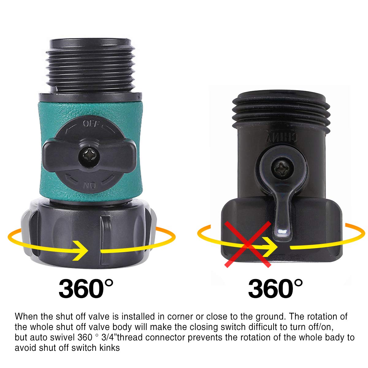 JUSONEY Shut Off Valve, Water Hose Turn Off Valve Garden Hose Connector Set with Rubber Gaskets (12PCS)+Leak-Free Ball Valve (6PCS) Standard 3/4" Thread