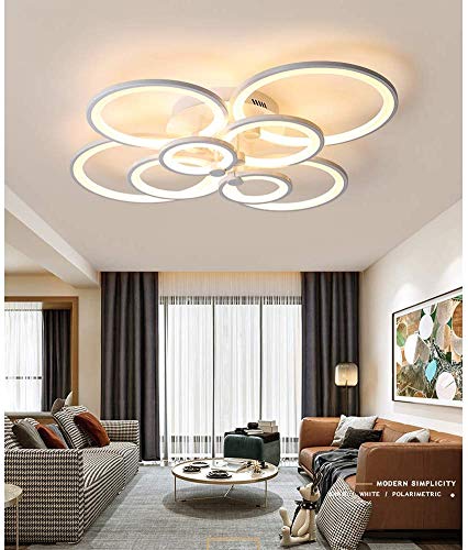 LED Dimmable Ceiling Light Modern Ring Circle Flush Mount Ceiling Lamp Acrylic Lampshade Chandelier Bedroom Kitchen Living Room Interior Decorative Lighting Fixture,8 rings/41.73×30.7×7.5in/120w