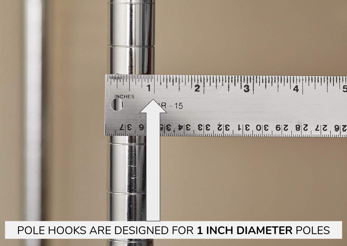 Pole Hooks 5-Pack | Utility Hanger Chrome | Best Solution for Garage Shelving Storage Organization | Use with Metal or Wire Shelves and Racks | Heavy Duty, Easy Installation