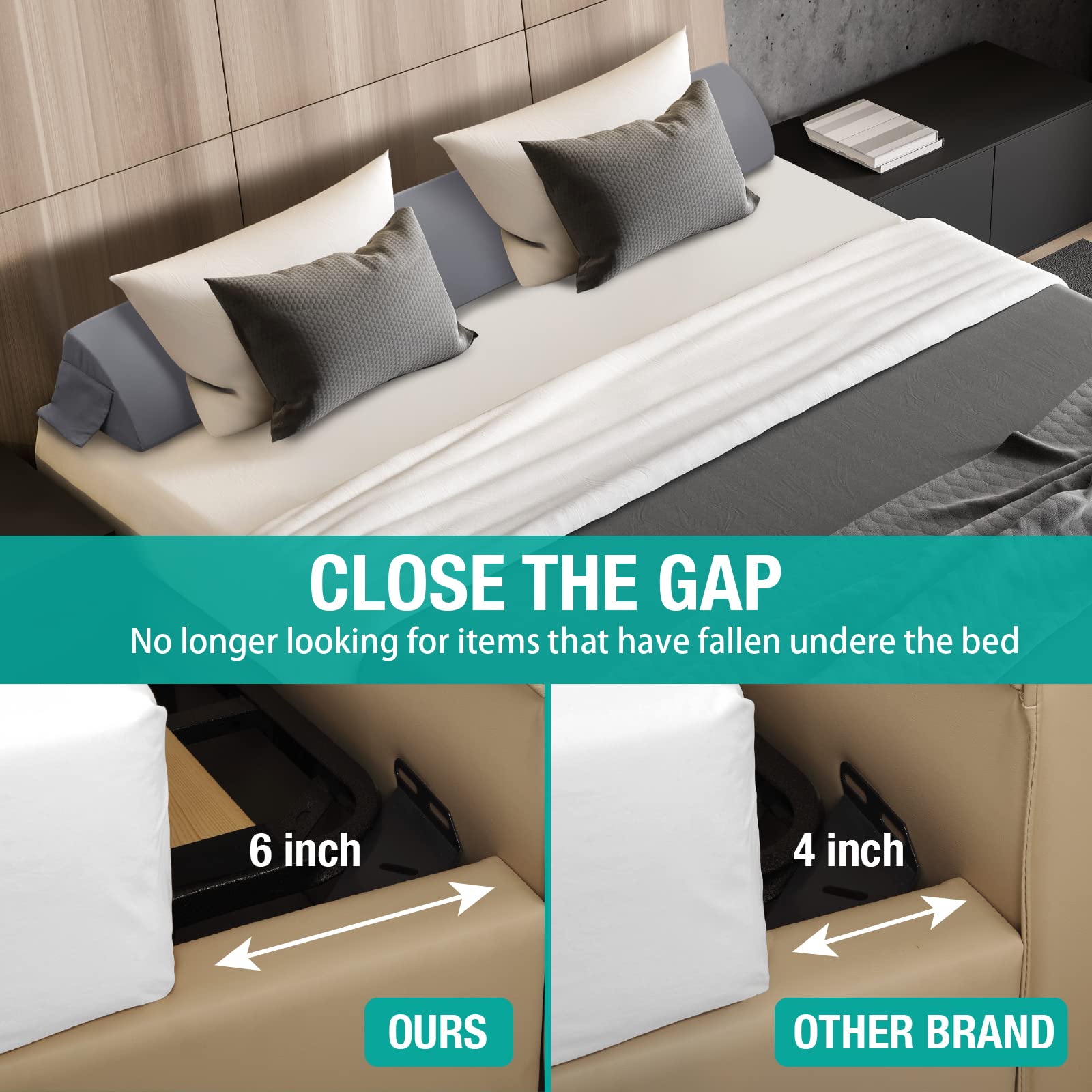 Vekkia King(76"x10"x6") Bed Wedge Pillow/Bed Wedge Mattress Filler/Bed Headboard Pillow Wedge,Close Gap (0-6") Between Your Headboard and Mattress or Bed Without Headboard(Gray)