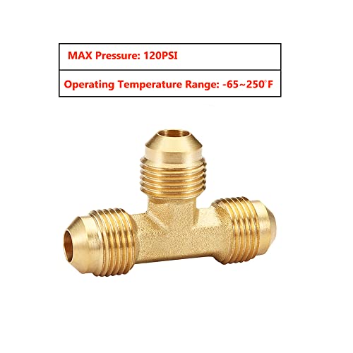 HQMPC Flare Fitting Brass Tee 3/8" Flare Tee Brass Tube Tee Fitting Gas Fitting 6Pcs