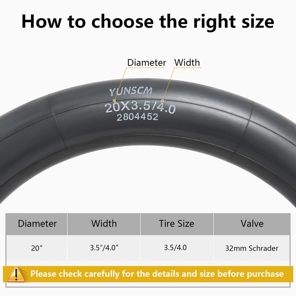 2-PCS 20x4 Heavy Duty E-Bike Tubes 20X4.0 AV32mm (89/102-406) Inner Tubes 20" x 4.0" Compatible with 20x3.5/4.0 E-Bike Bicycle Fat Tire Tubes Schrader Valve