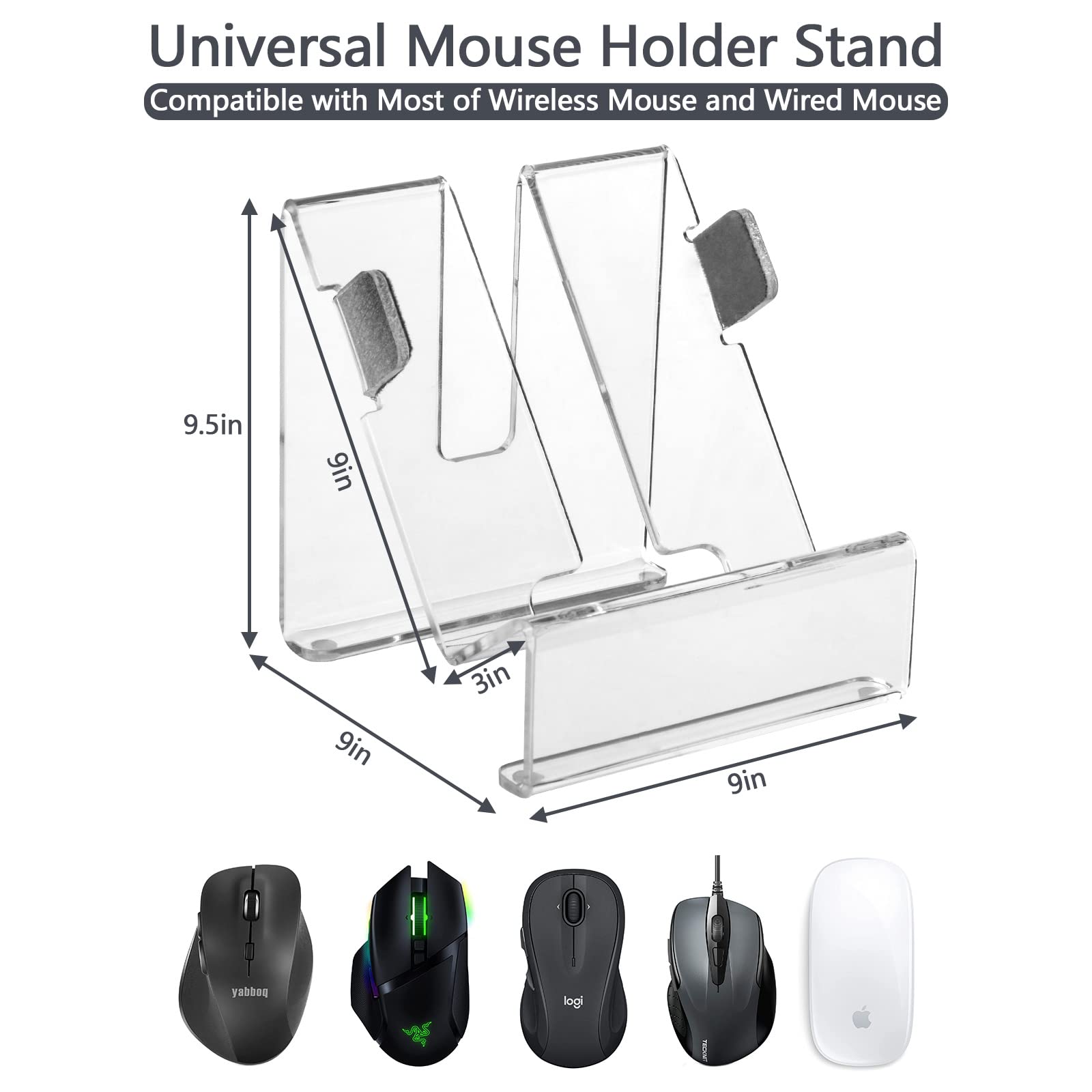CaSZLUTION Acrylic Mouse Holder Stand, Desktop Vertical Mount Stand Base for Wired and Wireless Mouse, Universal Computer Mouse Display Stand PC Gaming Mouse Organizer Holder - Clear