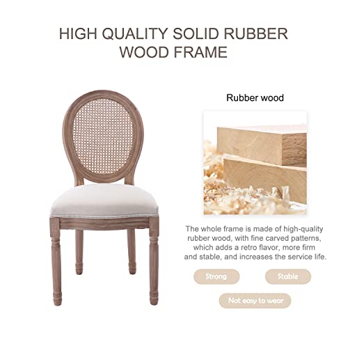 Virabit French Dining Chairs Set of 2, Rattan Farmhouse Upholstered Dining Chairs with Curved Backrest and Beautifully Carved Solid WoodFrame for Living Room, Kitchen, Restaurant