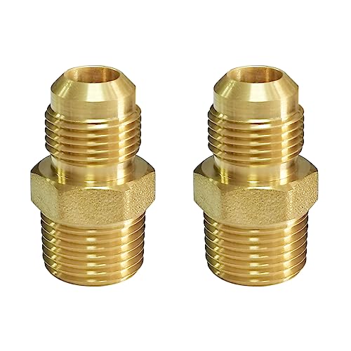 HQMPC Flare Fittings Brass Tube Fittings 1/2" Flare *1/2"NPT Gas Fitting HEX Brass Pipe Fitting 2Pcs