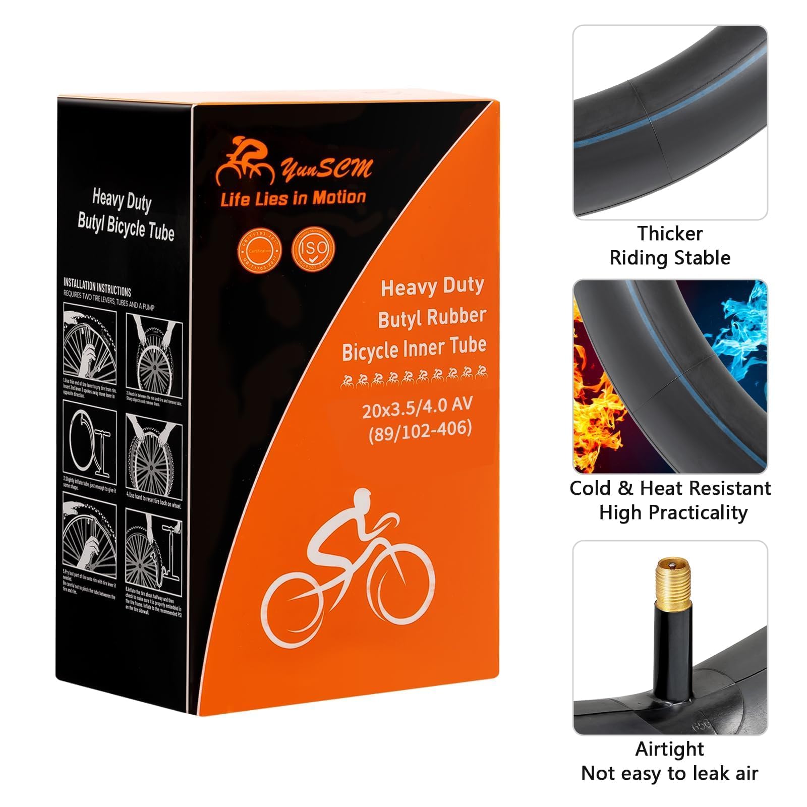2-PCS 20x4 Heavy Duty E-Bike Tubes 20X4.0 AV32mm (89/102-406) Inner Tubes 20" x 4.0" Compatible with 20x3.5/4.0 E-Bike Bicycle Fat Tire Tubes Schrader Valve