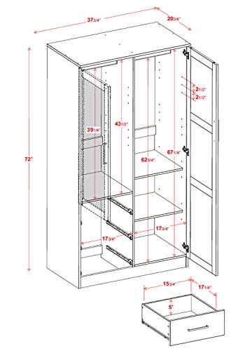 Palace Imports Metro 100% Solid Wood Wardrobe with Mirror, White