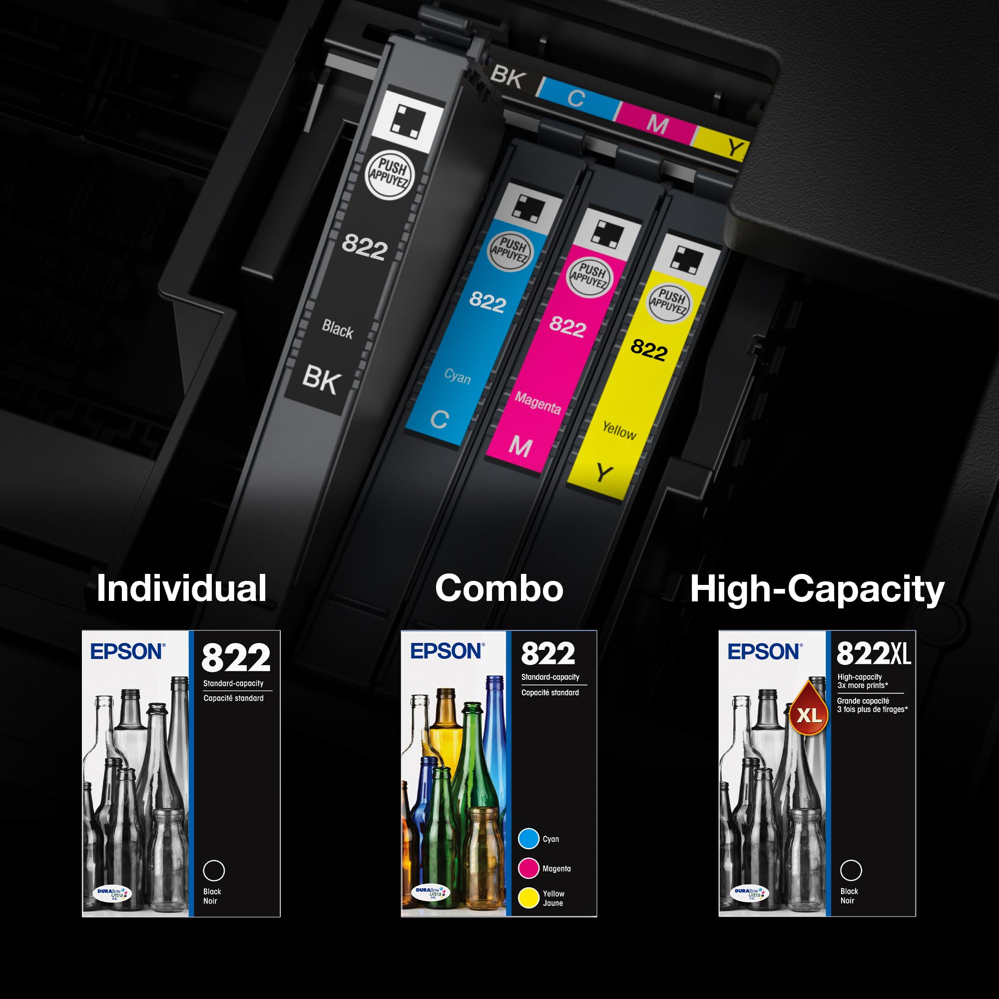 EPSON T822 DURABrite Ultra Ink High Capacity Black & Standard Color Cartridge Combo Pack (T822XL-BCS) for select Epson WorkForce Pro Printers