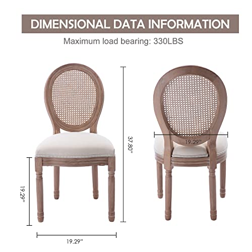Virabit French Dining Chairs Set of 2, Rattan Farmhouse Upholstered Dining Chairs with Curved Backrest and Beautifully Carved Solid WoodFrame for Living Room, Kitchen, Restaurant