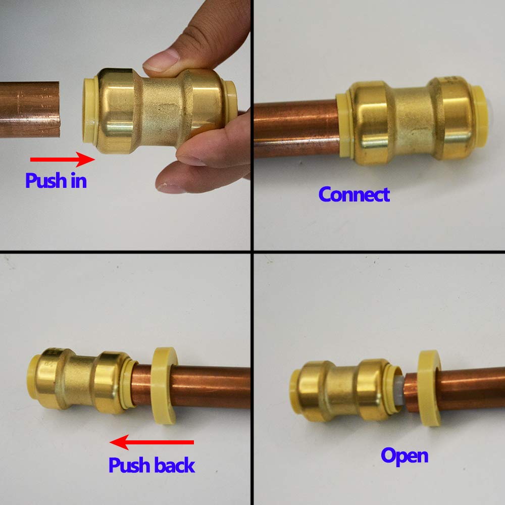 HQMPC Push Fit PEX Fittings Straight Coupling 1/2", Push-to-Connect Copper, CPVC, No Pb Brass Plumbing Fittings (2PCS 1/2 Inch(1/2"))