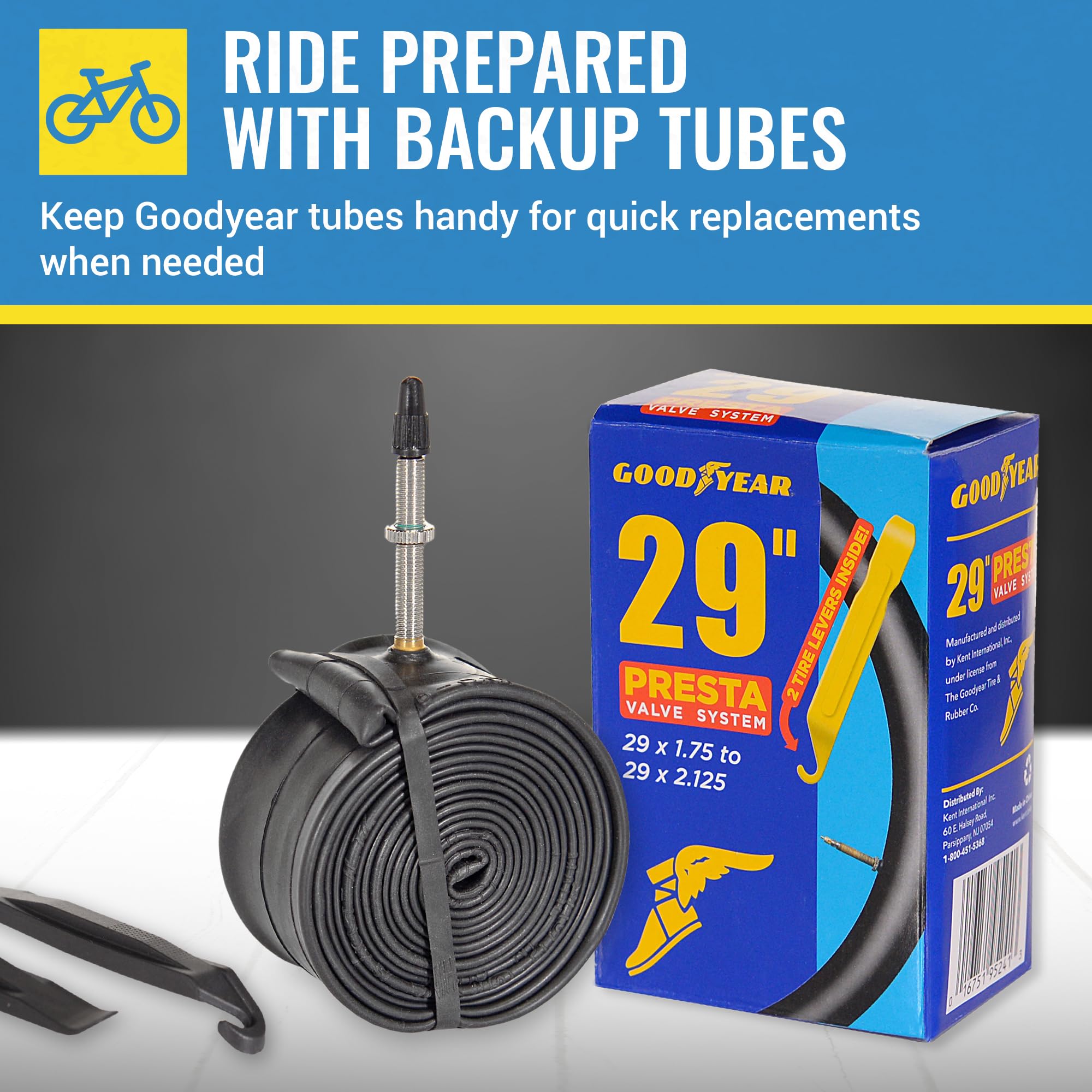 Goodyear 48mm Presta Valve Tube - 29 Inch Butyl Rubber - Durable Mountain Bicycle Tire Tube for Cycling - 29 x 2.1/2.4