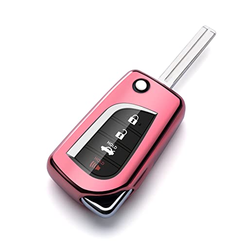 ZSPDACC Compatible with Toyota Flip Key Fob Cover Pink car Key Chain Case Holder Protector Fortuner Corolla CHR Camry rav4 Accessories
