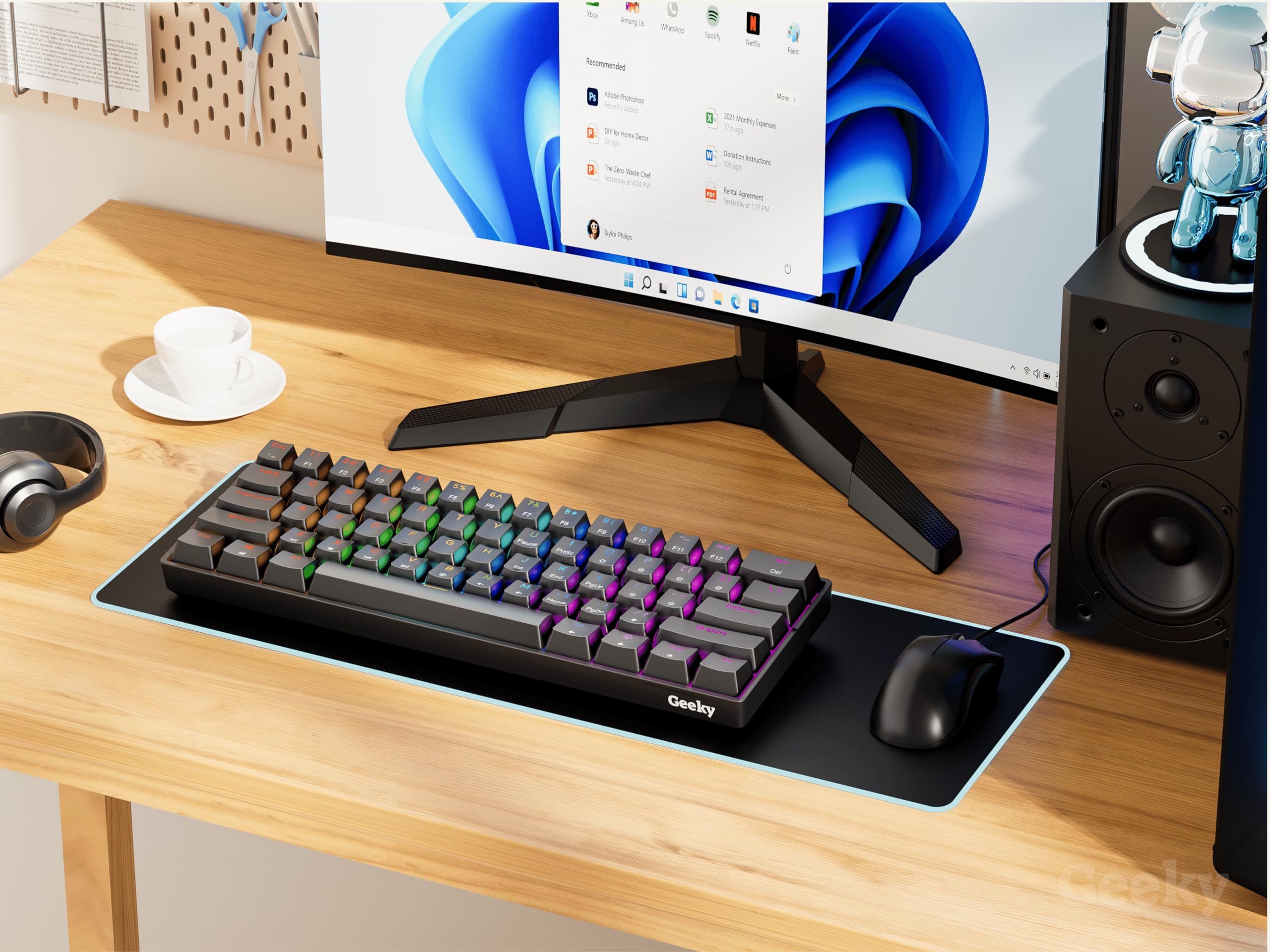 Geeky GK61 SE 60% | Mechanical Gaming Keyboard | 61 Keys Multi Color RGB LED Backlit for PC/Mac Gamer | ANSI US American Layout (Black, Mechanical Brown)