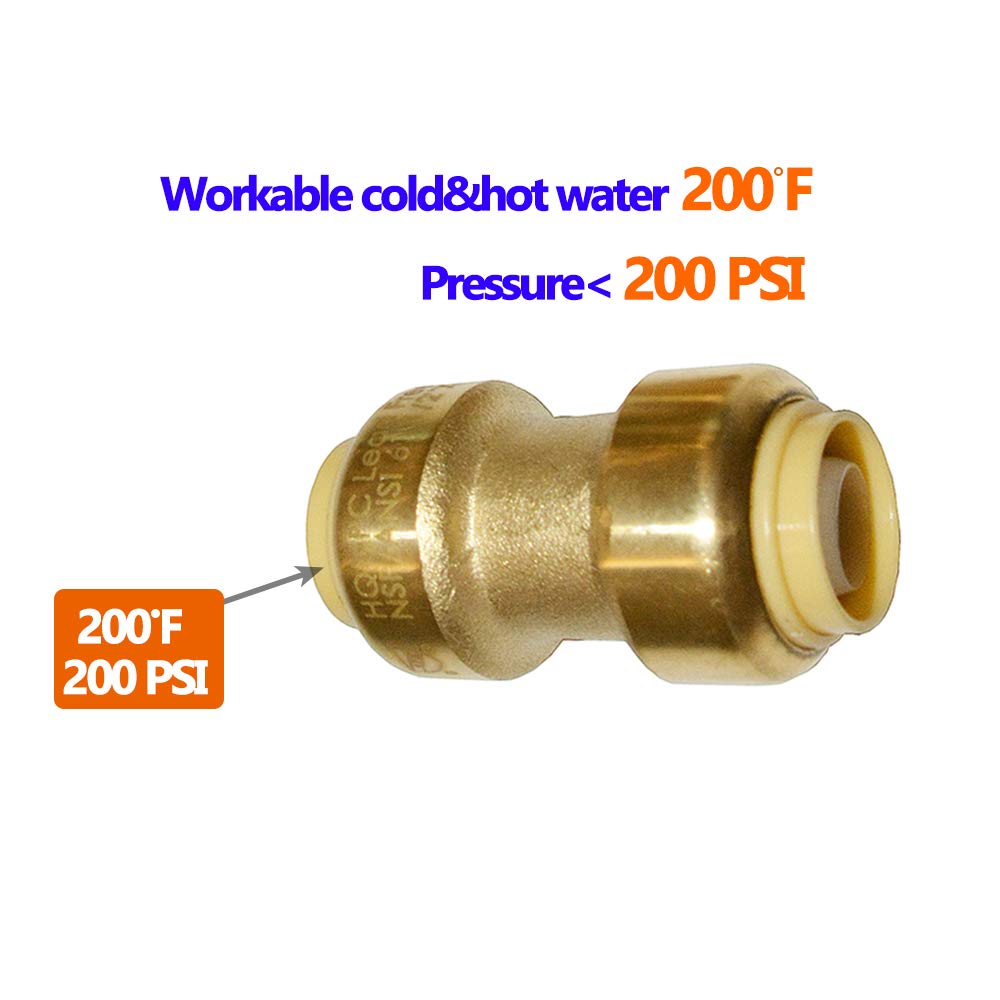 HQMPC Push Fit PEX Fittings Straight Coupling 1/2", Push-to-Connect Copper, CPVC, No Pb Brass Plumbing Fittings (2PCS 1/2 Inch(1/2"))