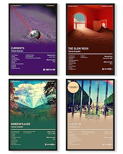 Enimoud Tame Impala Poster Rock Band Music Album Cover Posters for Room Aesthetic Print Set of 4 Wall Art for Girl and Boy Teens Dorm Decor 8x12 inch Unframed