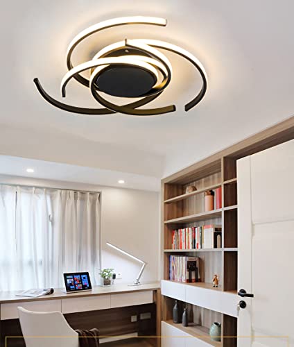 Phlilqe Modern LED Ceiling Light Dimmable Chandelier Living Room Kitchen with Remote Control Hanging Lamp, Dining Room Flush Mount Acrylic Chic Ceiling Chandeliers Lighting for Bedroom (Black, 22")