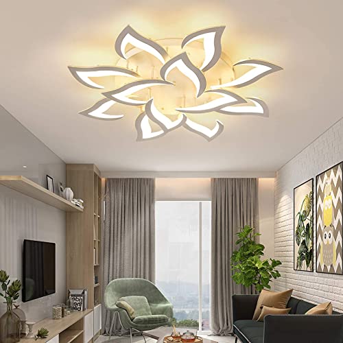 OKES Modern Ceiling Light,dimmable led Ceiling lamp Fixture with Remote Control,12 Acrylic Petal Flush Mount Chandelier Light for Dining Room,Bedroom,Living Room,kitchen/3000-6000K