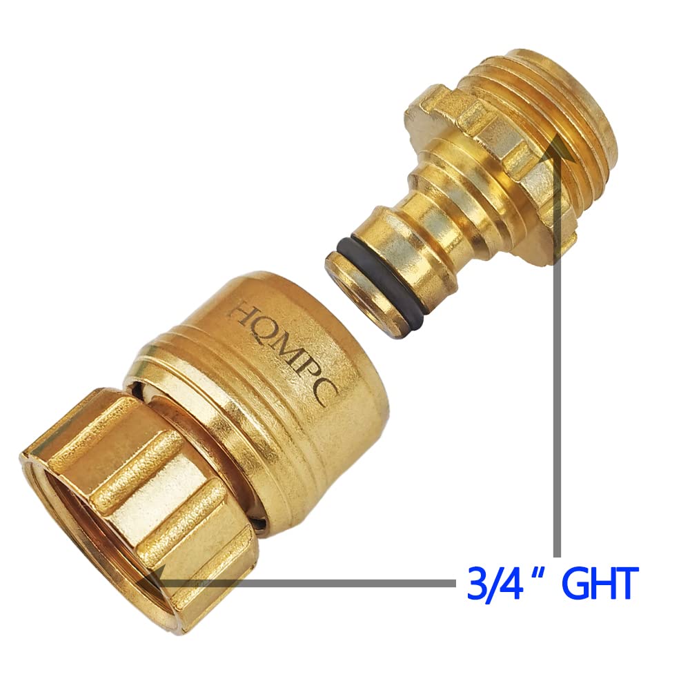 HQMPC No Pb Garden Hose Quick Connect Brass Hose Quick Connect Quick Release Hose ConnectorWater Hose Connectors 3/4" GHT (6 SETS)