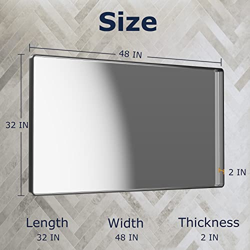 ISKM Black Bathroom Mirror for Wall 48" x 32" Matte Black Framed Vanity Mirror Anti-Rust Tempered Glass Hangs Horizontal or Vertical