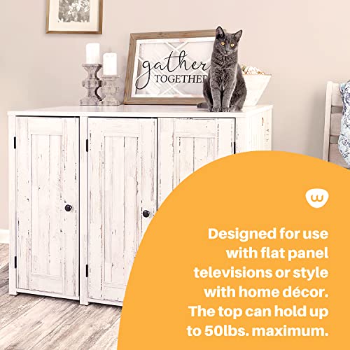 Whisker Litter-Robot Credenza with Litter Box Enclosure, 43.2β W x 28.1β D x 33.1β H - White Plank, Stylish + Durable Hidden Litter Box Furniture, Litter-Robot Not Included