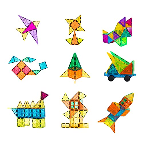 Bmag Magnetic Tiles, 100PCS Magnet Building Blocks for Kids , Stacking Building Set for Boys Girls, STEM Preschool Educational Learning Construction Toy with 2 Cars