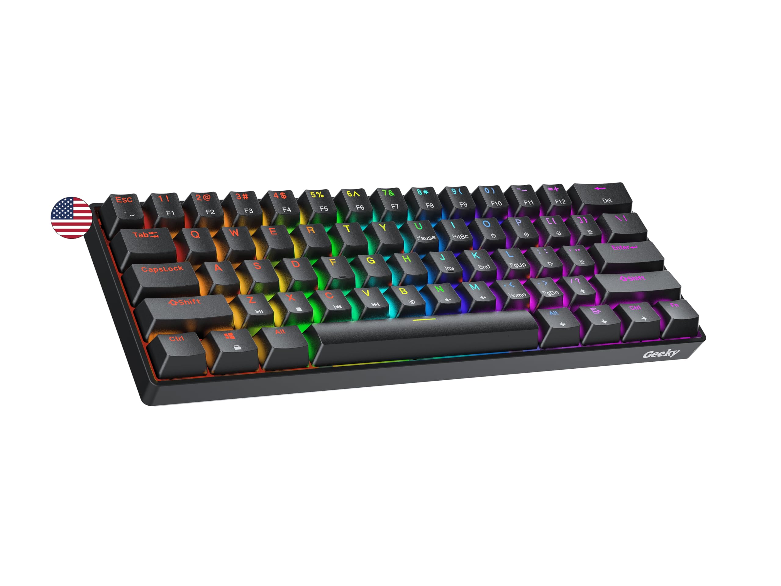 Geeky GK61 SE 60% | Mechanical Gaming Keyboard | 61 Keys Multi Color RGB LED Backlit for PC/Mac Gamer | ANSI US American Layout (Black, Mechanical Brown)