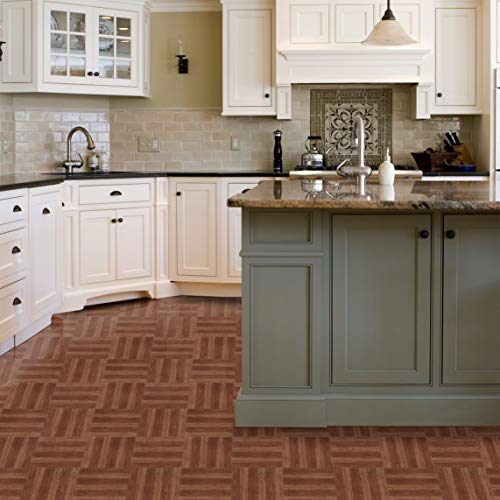 Tivoli Self Adhesive Vinyl Floor Tiles, 45 Tiles - 12" x 12", Medium Oak Plank-Look - Peel & Stick, DIY Flooring for Kitchen, Dining Room, Bedrooms, Basements & Bathrooms by Achim Home Decor