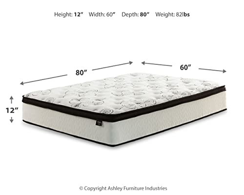 Signature Design by Ashley Chime 12 Inch Plush Hybrid Mattress, CertiPUR-US Certified Foam, Queen White