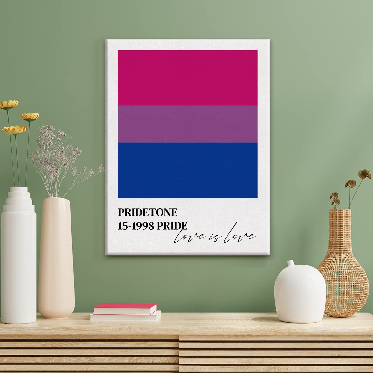Bisexual Pride Canvas Wall Art Poster Print Gift, Colorful Pride Love is Love Painting Picture Ready to Hang Home Bedroom Decor (11.5" x 15")