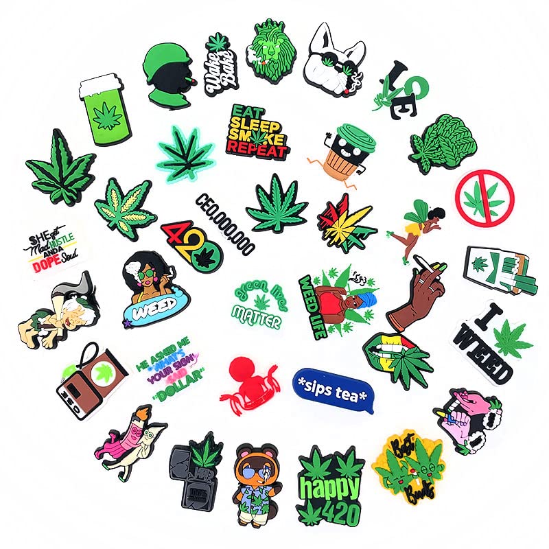 DASDINGO 37pcs Cute Leaf Shoe Charms PVC Shoe Decorations Diy Wristband Backpack Party Gift…