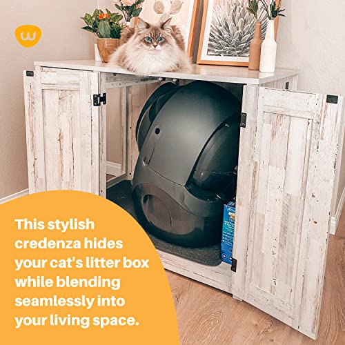 Whisker Litter-Robot Credenza with Litter Box Enclosure, 43.2β W x 28.1β D x 33.1β H - White Plank, Stylish + Durable Hidden Litter Box Furniture, Litter-Robot Not Included