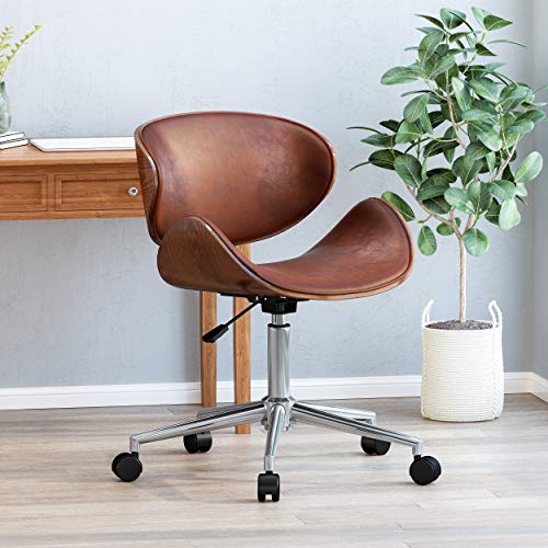 Christopher Knight Home Dawson ARMLESS Office Chair, Cognac Brown + Chrome + Walnut