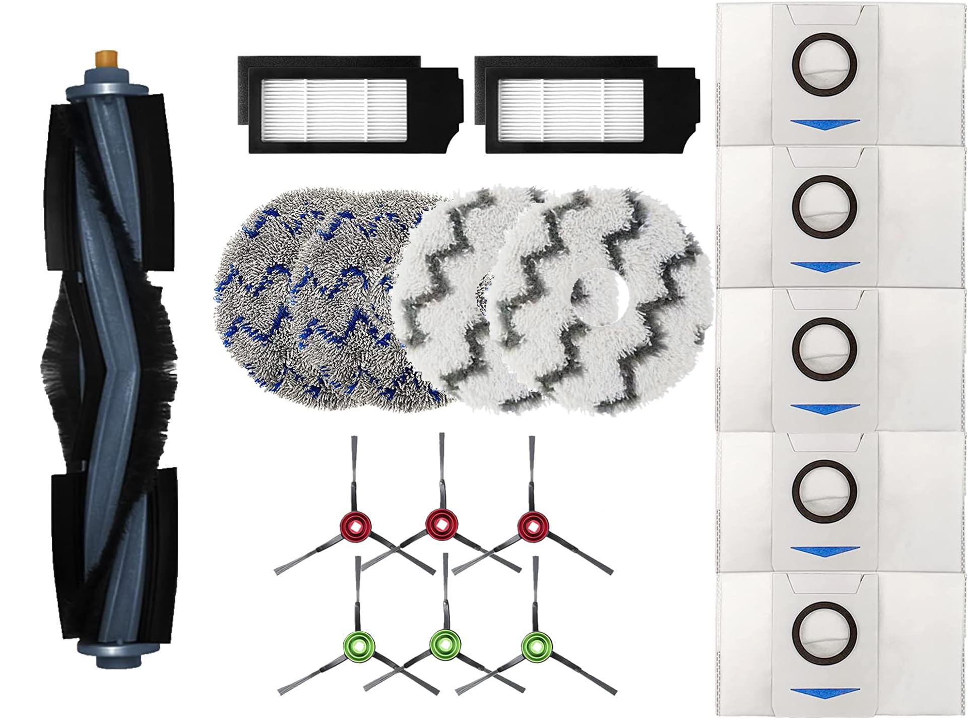 Szxtdzsw Compatible with Ecovacs Deebot X1 Omni,X1 TURBO,X1 Plus Robotic Vacuum Cleaners Replacement Part Kit-1 main brush, 5 dust bags, 4 mop cloth pads, 2 HEPA filters, 6 side brushes