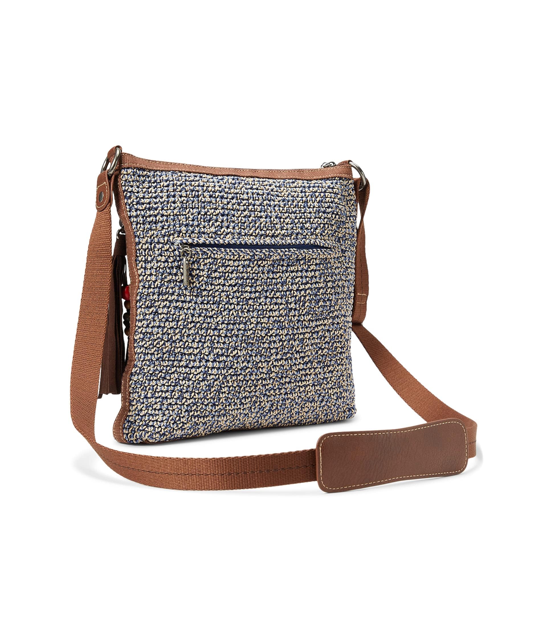 The Sak Lucia Crossbody Bag in Crochet, Convertible Purse with Adjustable Strap, Denim Static