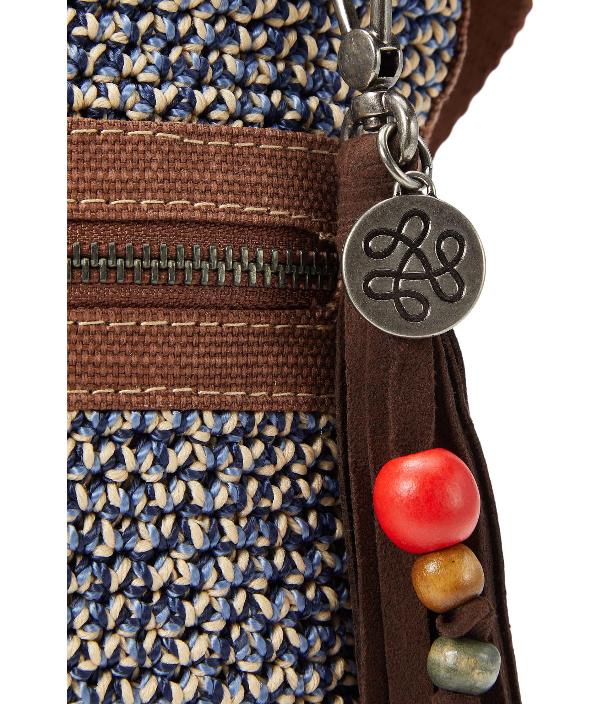 The Sak Lucia Crossbody Bag in Crochet, Convertible Purse with Adjustable Strap, Denim Static
