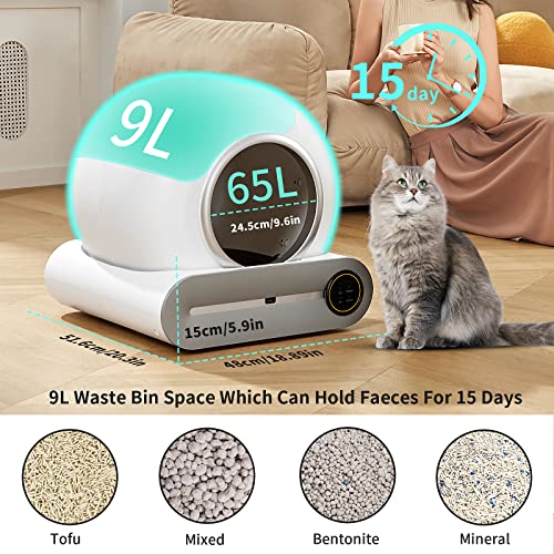 Self-Cleaning Cat Litter Box, No-Scoop Automatic Litter Robot with Large Capacity/App Control/Safety Guarantee, Suits for 2-17LB Multiple Cats with Cat Litter Mat