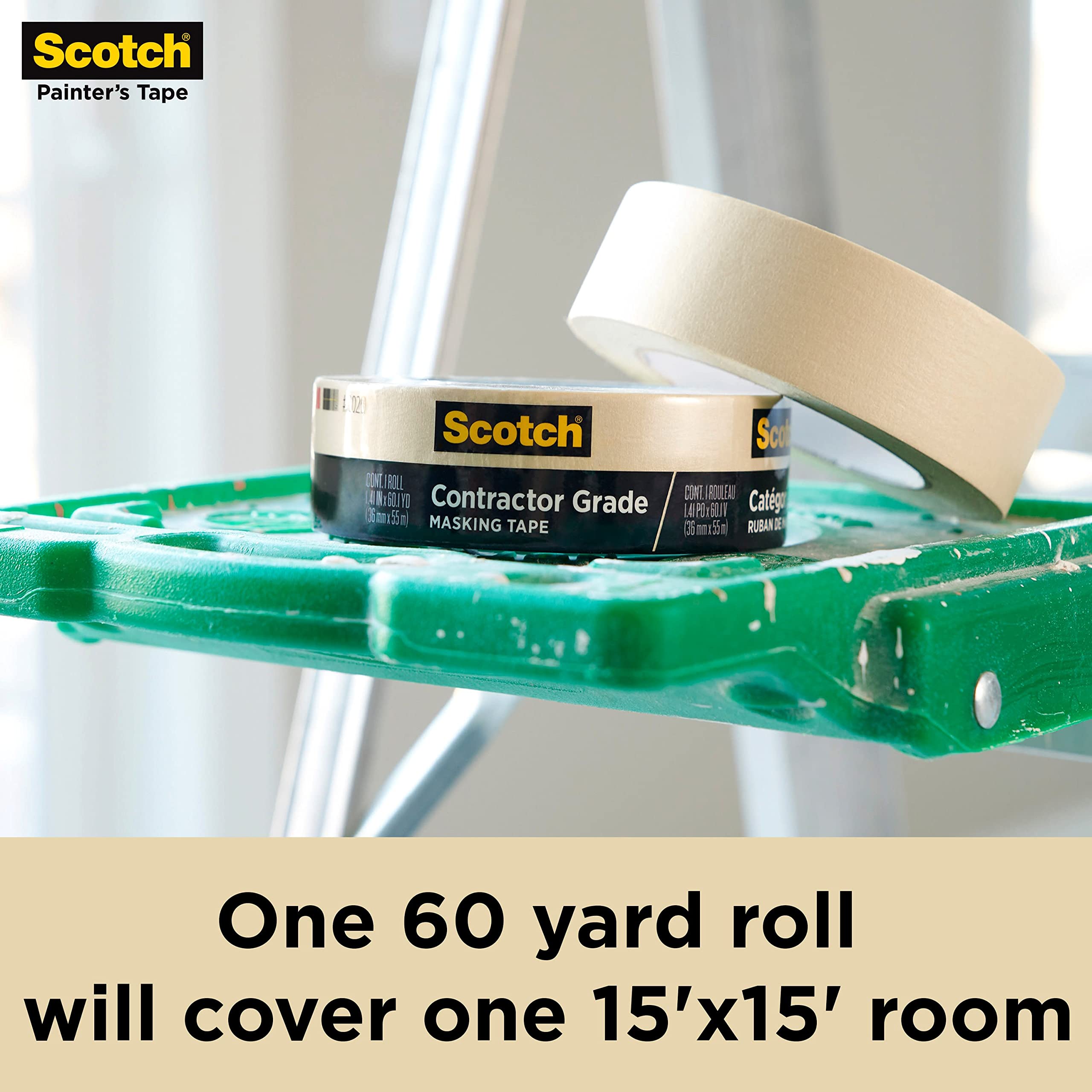 Scotch Contractor Grade Masking Tape, 0.94 inches by 60.1 yards (360 yards total), 2020, 6 Rolls