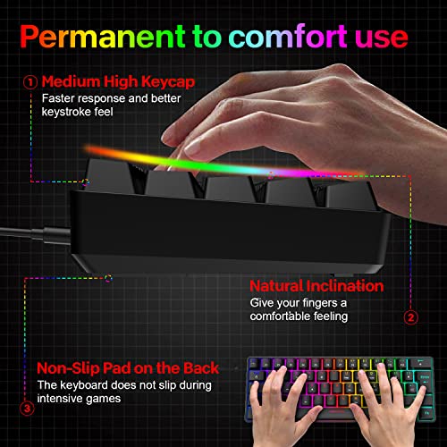 SELORSS ZIYOULANG T60 60% Compact Mechanical Gaming Keyboard RGB Chroma Type C Ergonomic Mini Keyboard UK Layout 12000DPI Gaming Mouse Honeycomb Shell for PC/PS4/PS5/Xbox(Blue Switch)
