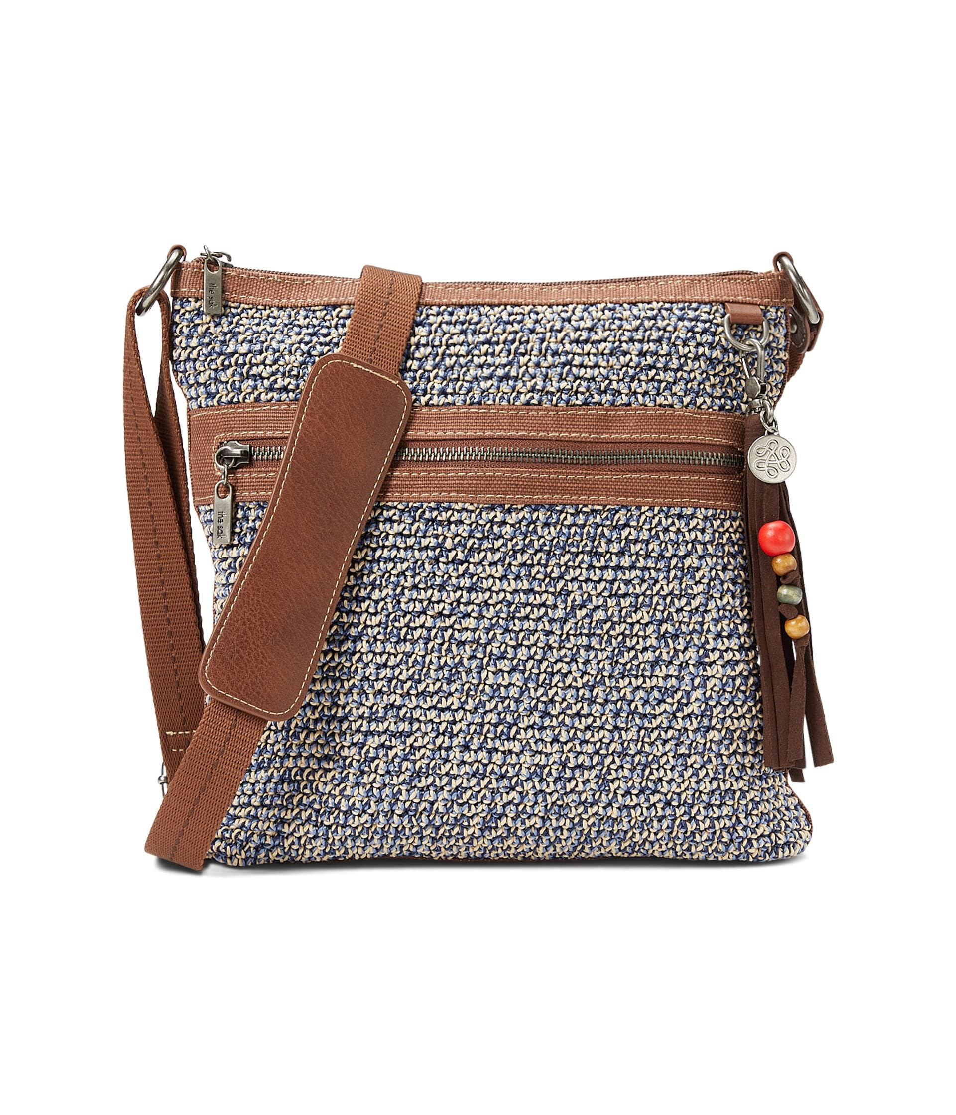 The Sak Lucia Crossbody Bag in Crochet, Convertible Purse with Adjustable Strap, Denim Static