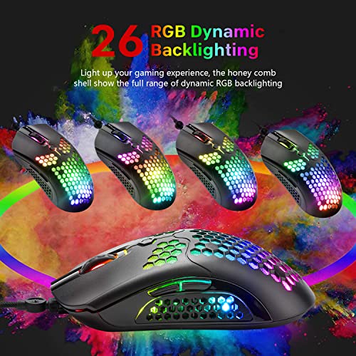 SELORSS ZIYOULANG T60 60% Compact Mechanical Gaming Keyboard RGB Chroma Type C Ergonomic Mini Keyboard UK Layout 12000DPI Gaming Mouse Honeycomb Shell for PC/PS4/PS5/Xbox(Blue Switch)